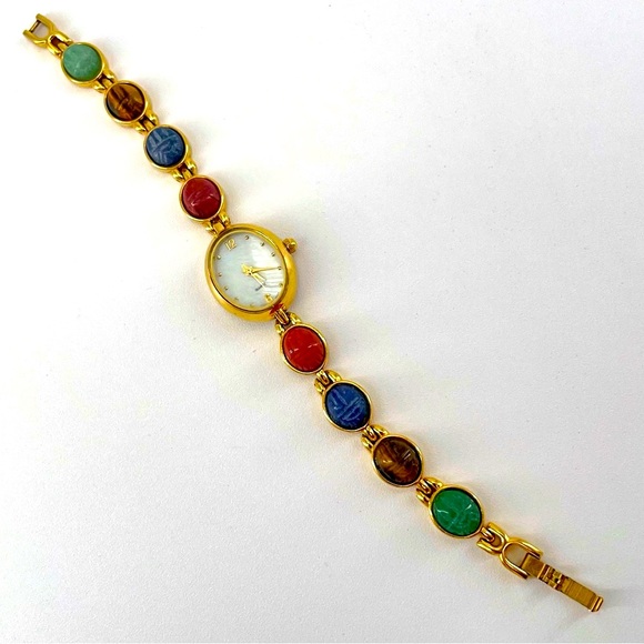 Quartz | Jewelry | Semiprecious Scarab Stone Watch Retro Gold Egyptian ...